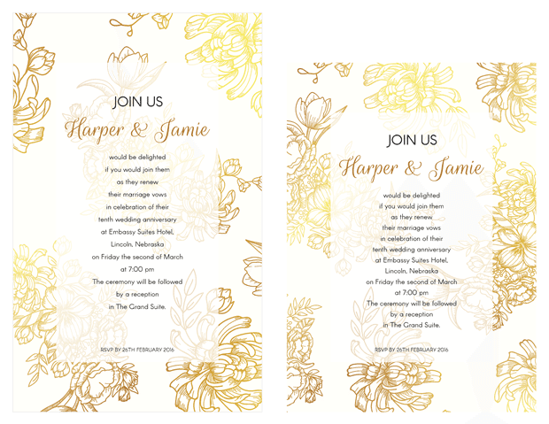 Free Gold Floral Vow Renewal Invitation